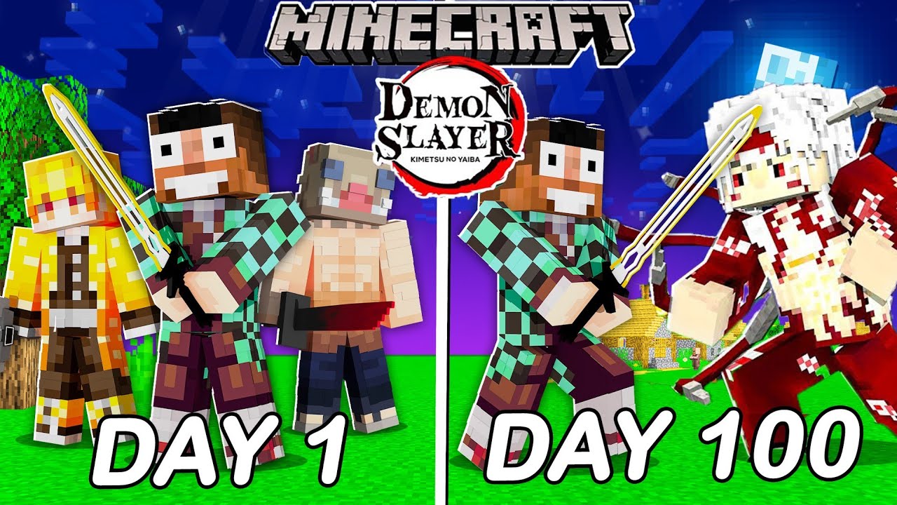 Minecraft, I Survived 100 Days as DEMON SLAYER in Minecraft ...