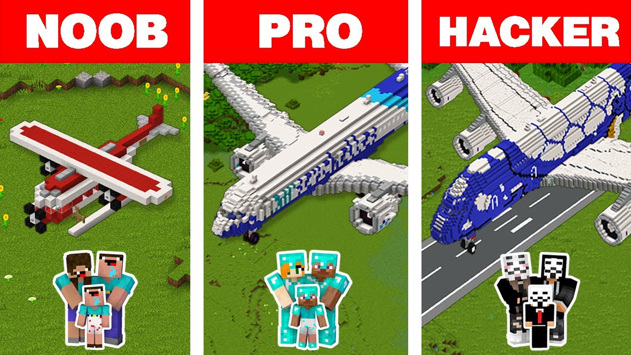 Minecraft NOOB vs PRO vs HACKER: FAMILY PLANE HOUSE BUILD CHALLENGE ...
