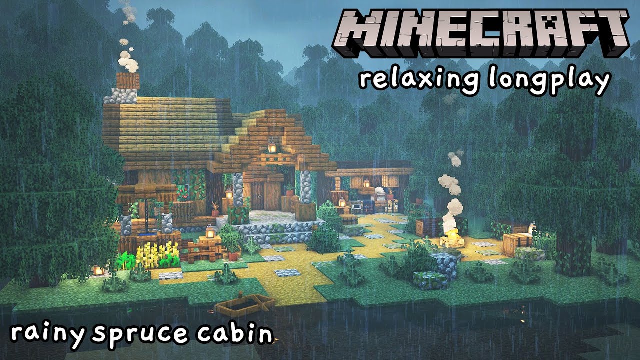 Minecraft Relaxing Longplay - Cozy Rainfall, Building a Spruce Cabin ...