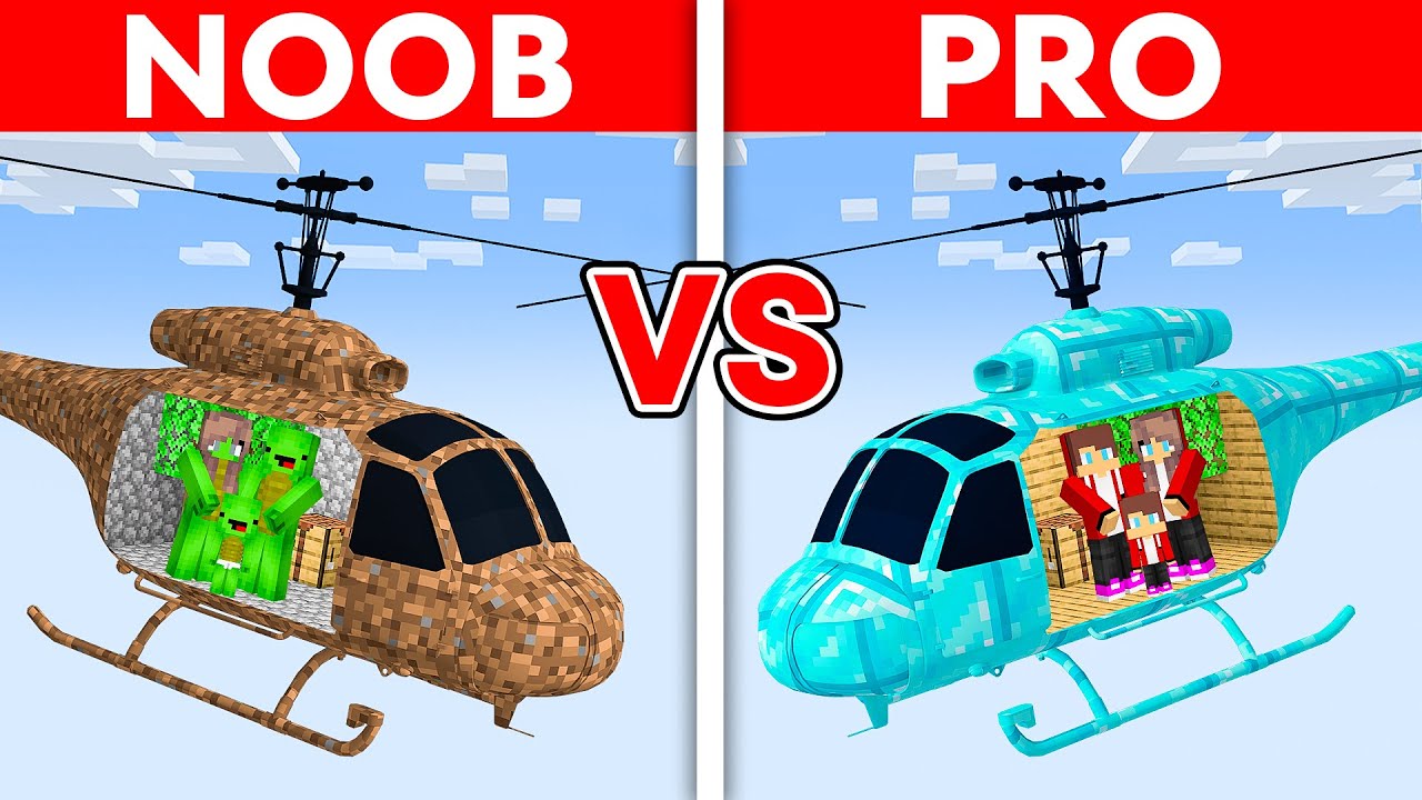 NOOB vs PRO: Mikey vs JJ Family HELICOPTER HOUSE Build Challenge in Minecraft - Minecraft videos