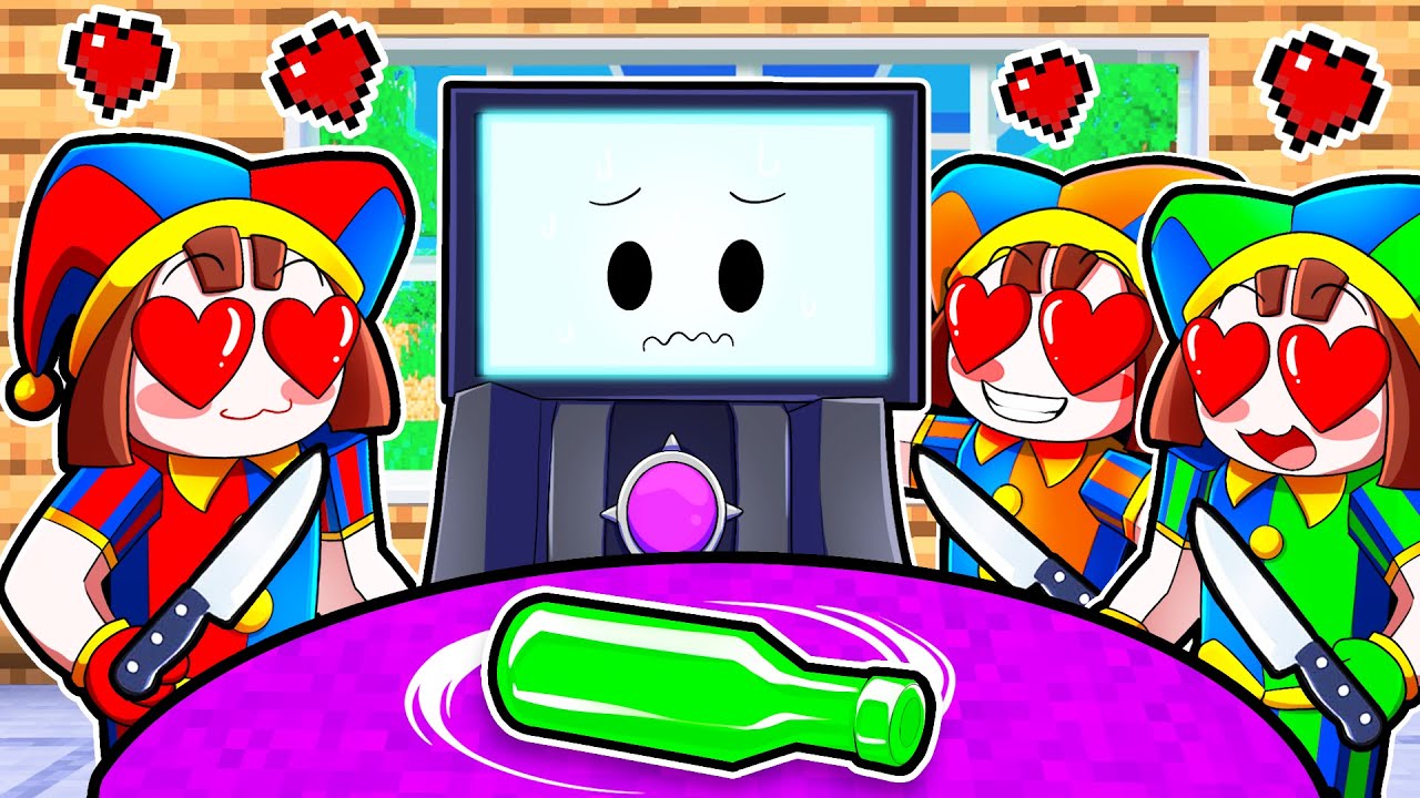 SPIN THE BOTTLE: POMNI KISS TV MAN IN MINECRAFT!? - Minecraft videos