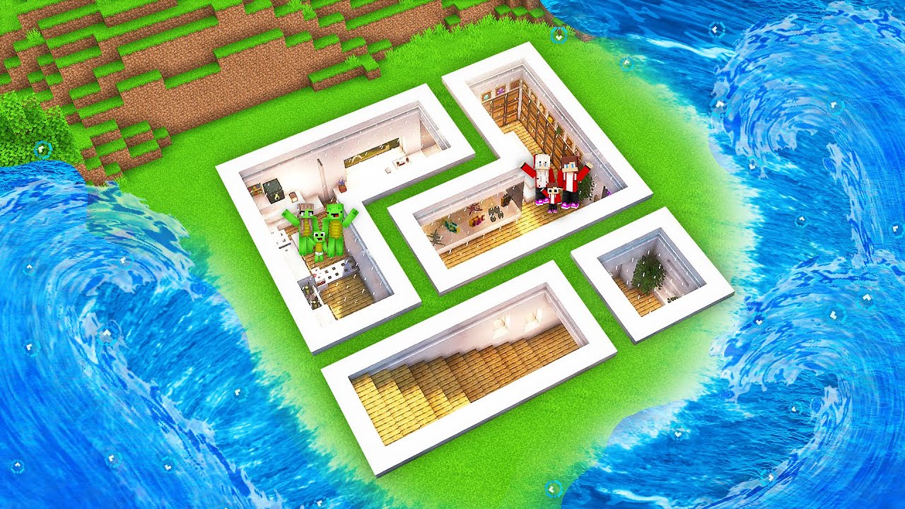 EPIC TSUNAMI vs. Mikey Family & JJ Family Underground House in Minecraft (Maizen) - Minecraft videos