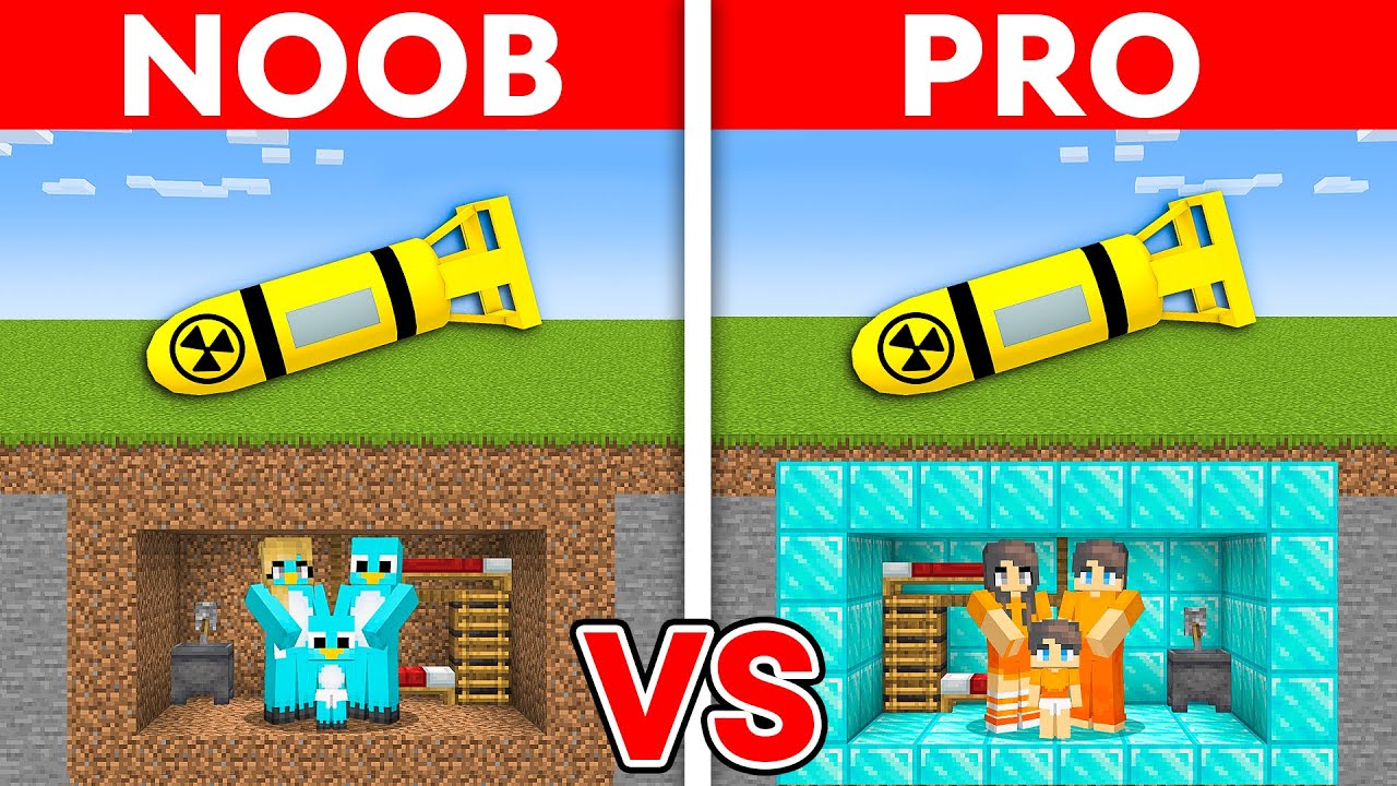 Family NOOB vs PRO: DOOMSDAY BUNKER Build Challenge in Minecraft - Minecraft videos
