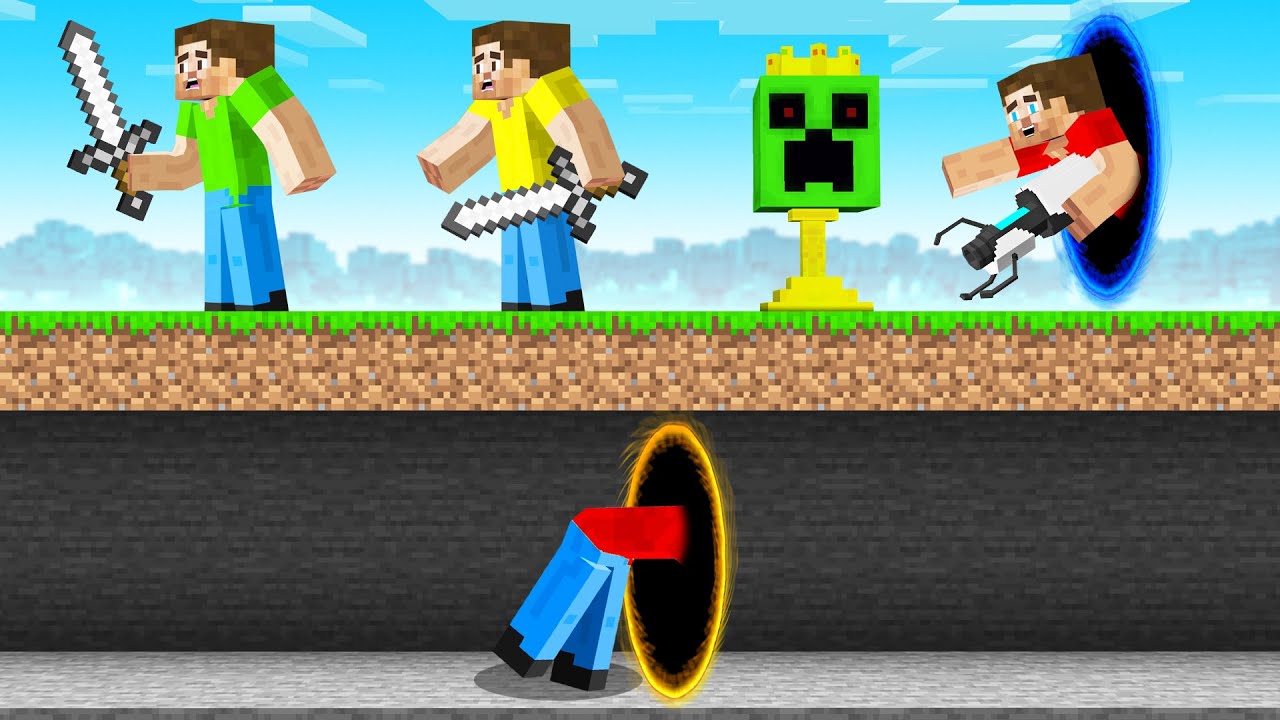 HUNTERS vs SPEEDRUNNER But With PORTAL GUNS! (Minecraft) - Minecraft videos