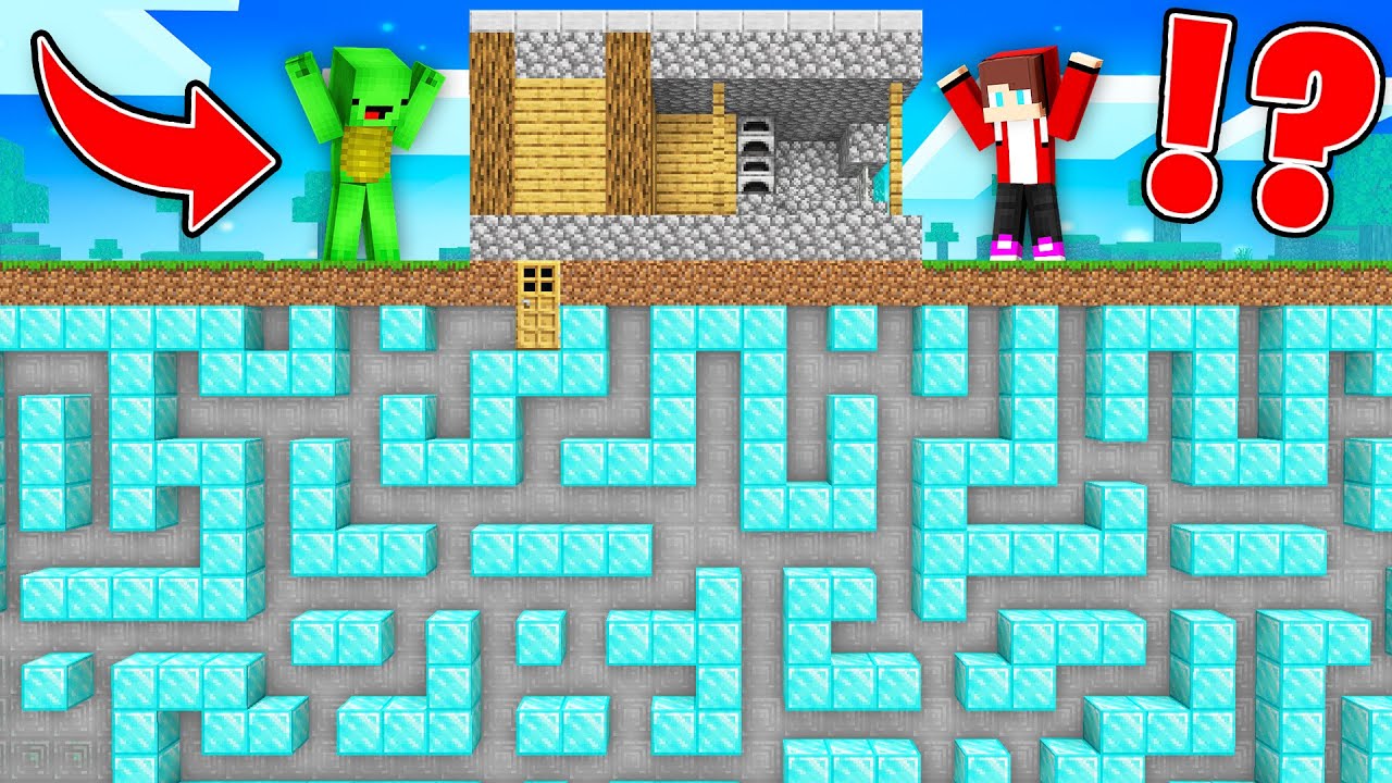 JJ and Mikey Found DIAMOND UNDERGROUND MAZE under VILLAGE in Minecraft Maizen! - Minecraft videos