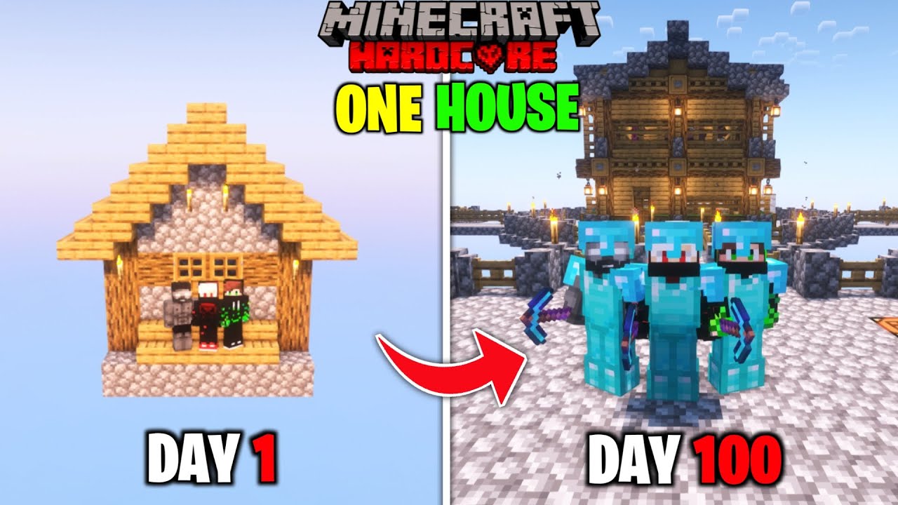 We Survived 100 Days in ONE HOUSE Only World In Minecraft Hardcore | Duo 100 Days - Minecraft videos