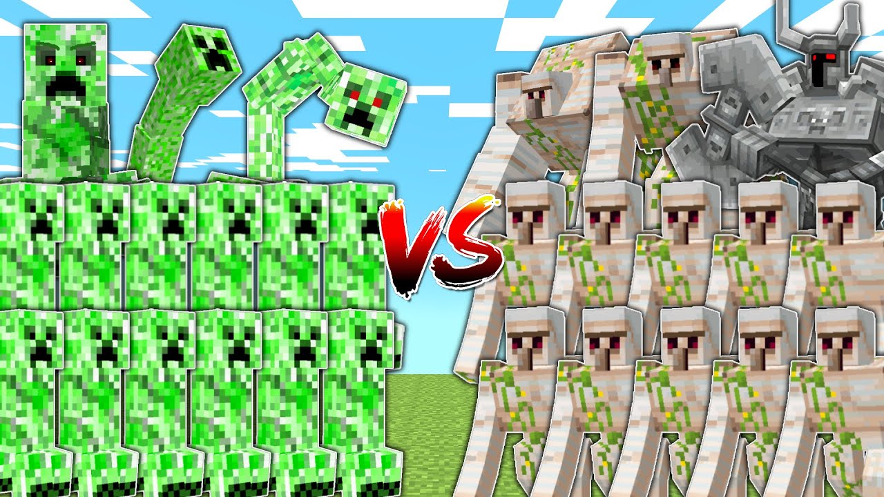 CREEPER ARMY vs IRON GOLEM ARMY in Mob Battle - Minecraft videos