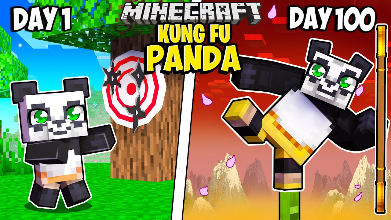 I Survived 100 Days as KUNG FU PANDA in Minecraft - Minecraft videos