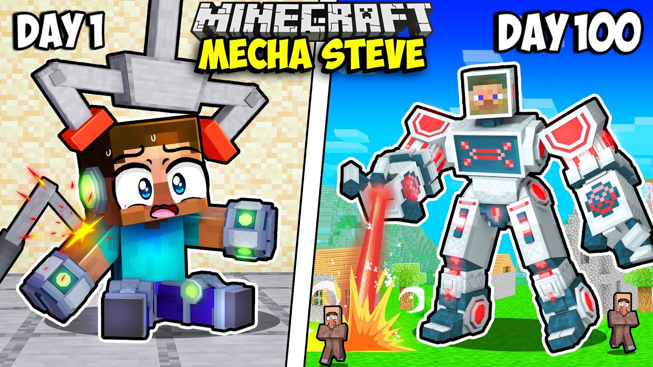 I Survived 100 Days as MECHA STEVE in Minecraft - Minecraft videos