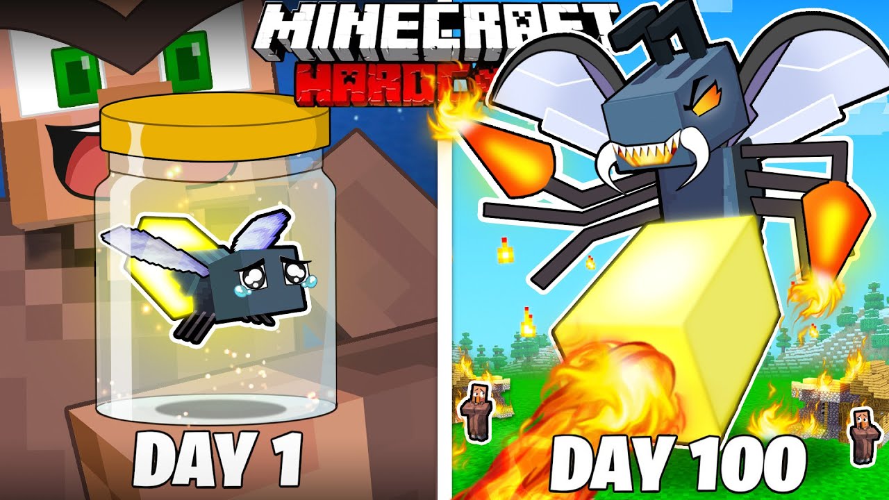 I Survived 100 Days as a FIREFLY in HARDCORE Minecraft - Minecraft videos