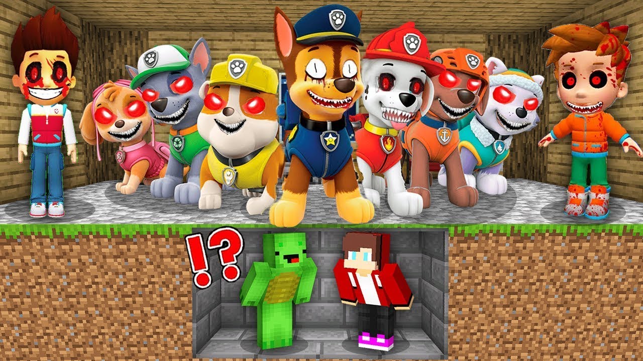 JJ and Mikey HIDE From Scary PAW PATROL.EXE in Minecraft Challenge Maizen Security House ...