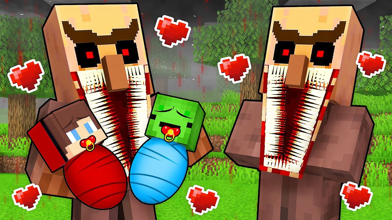 JJ and Mikey Were Adopted By SCARY VILLAGER FAMILY in Minecraft! - Maizen - Minecraft videos