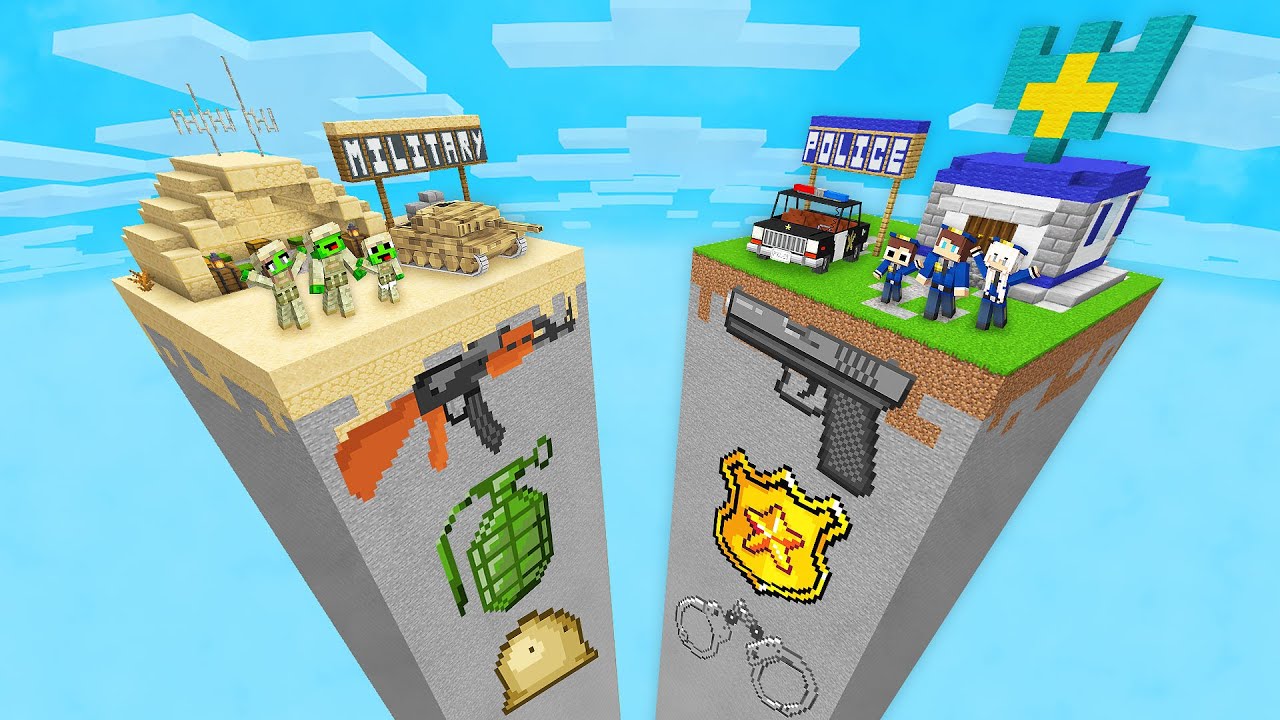 Mikey Family MILITARY vs JJ Family POLICE CHUNK Battle in Minecraft (Maizen) - Minecraft videos