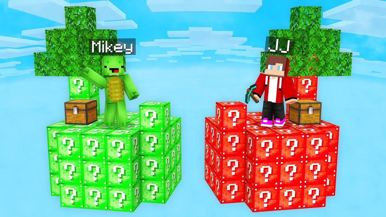Mikey Green vs JJ Red LUCKY BLOCK Island Survival Battle in Minecraft (Maizen) - Minecraft videos