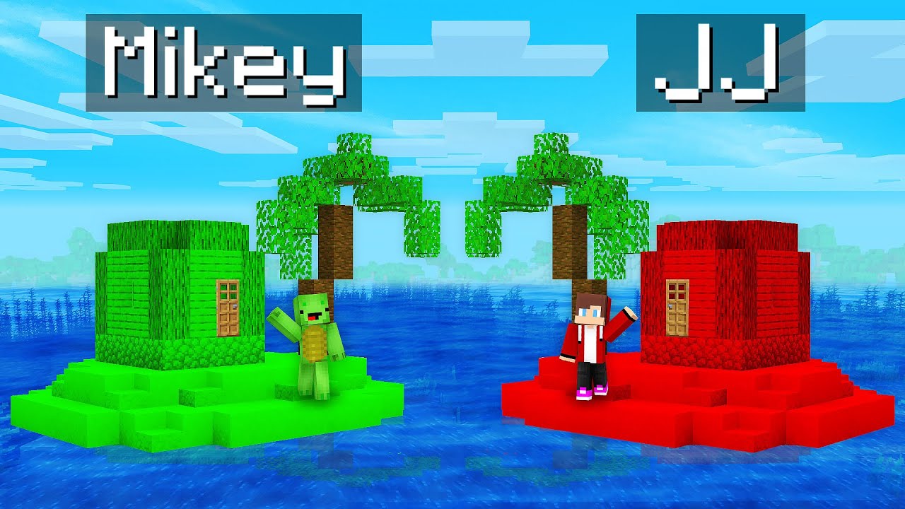Mikey ISLAND vs JJ ISLAND Survival Battle in Minecraft (Maizen) - Minecraft videos