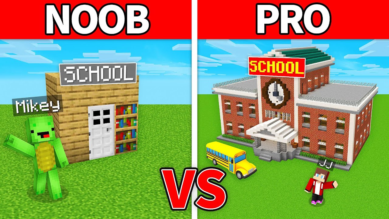 Mikey & JJ - NOOB vs PRO : School Build Challenge in Minecraft (Maizen) - Minecraft videos