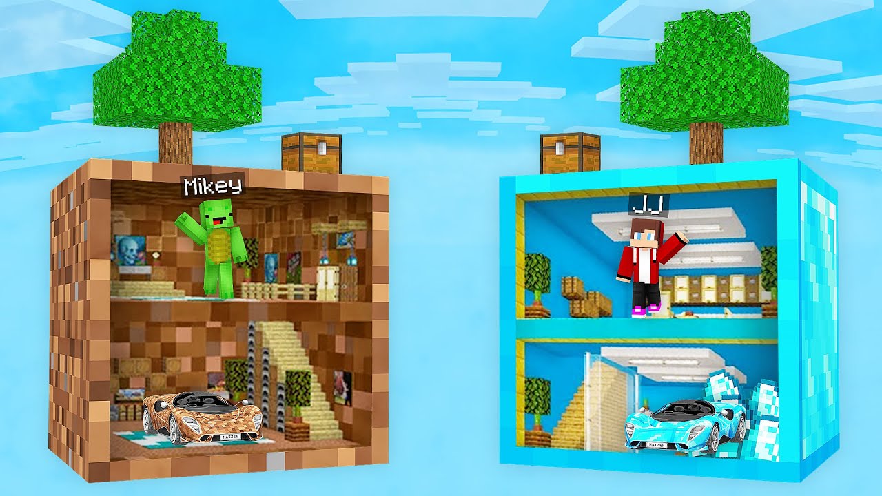 Mikey vs JJ Skyblock House Survival Battle in Minecraft (Maizen) - Minecraft videos