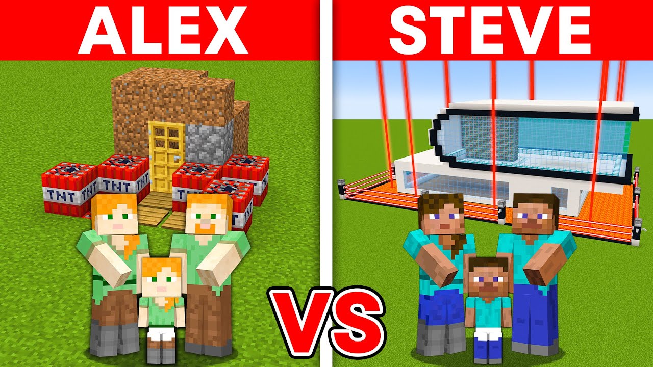 Minecraft: ALEX vs STEVE: SAFEST SECURITY HOUSE BUILD CHALLENGE TO ...