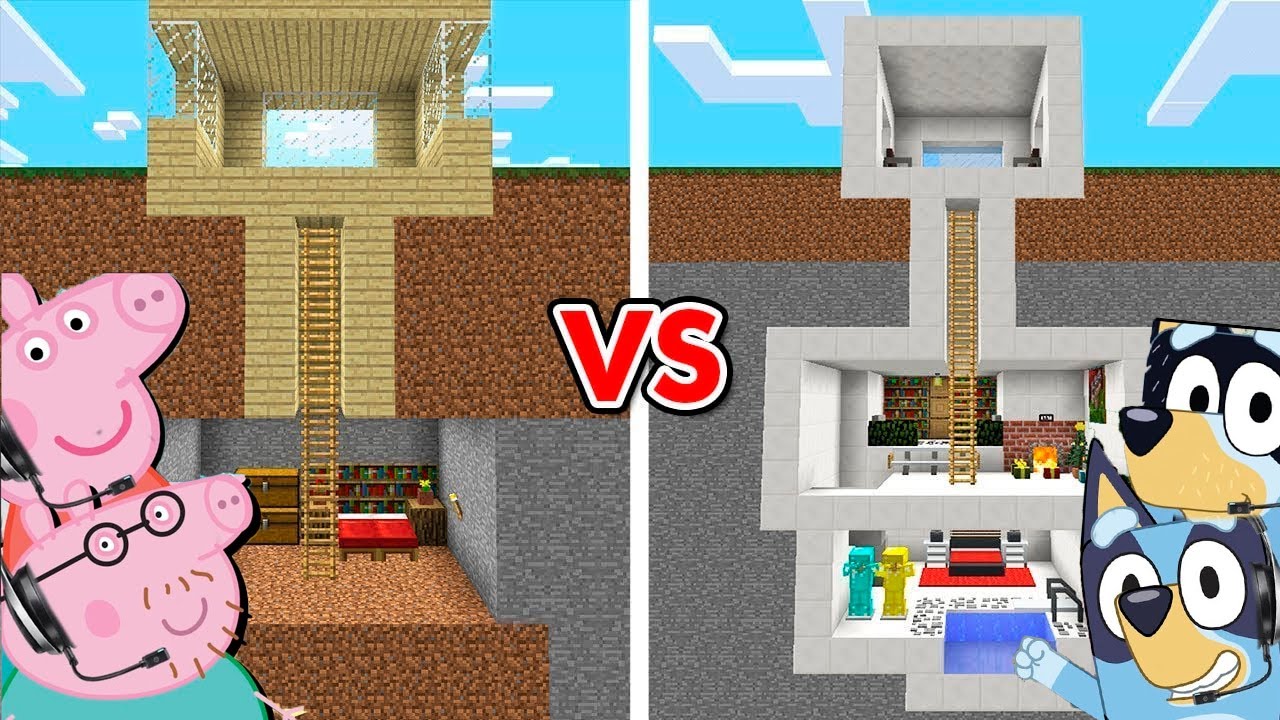 Minecraft Peppa Pig vs Bluey : MODERN SECRET BASE BUILD CHALLENGE ...