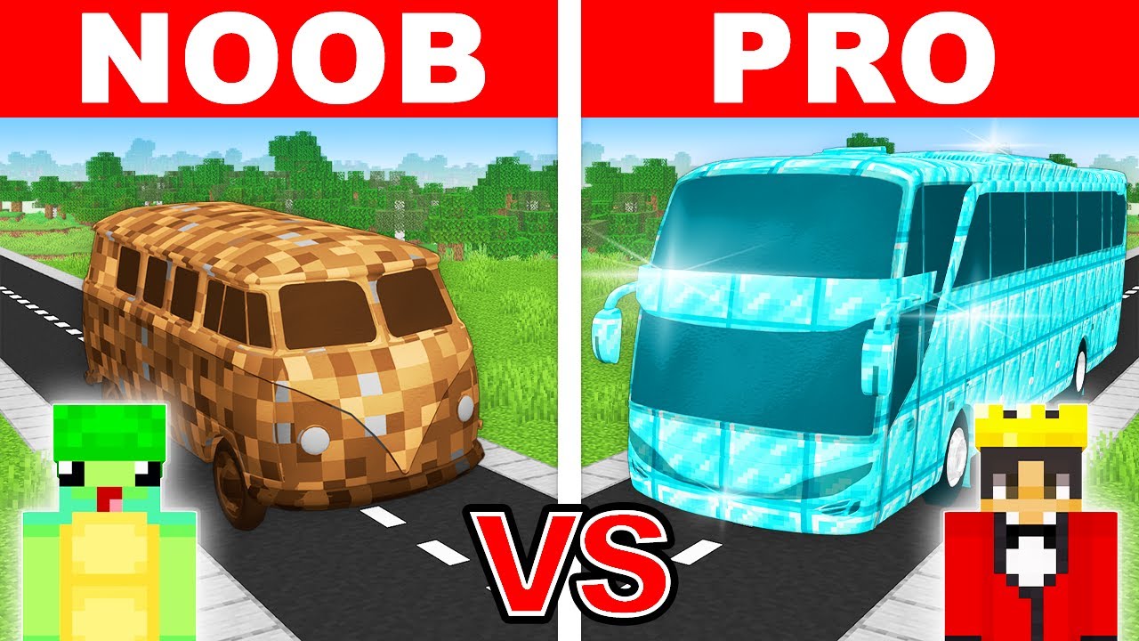 NOOB vs PRO: BUS House Build Challenge in Minecraft - Minecraft videos