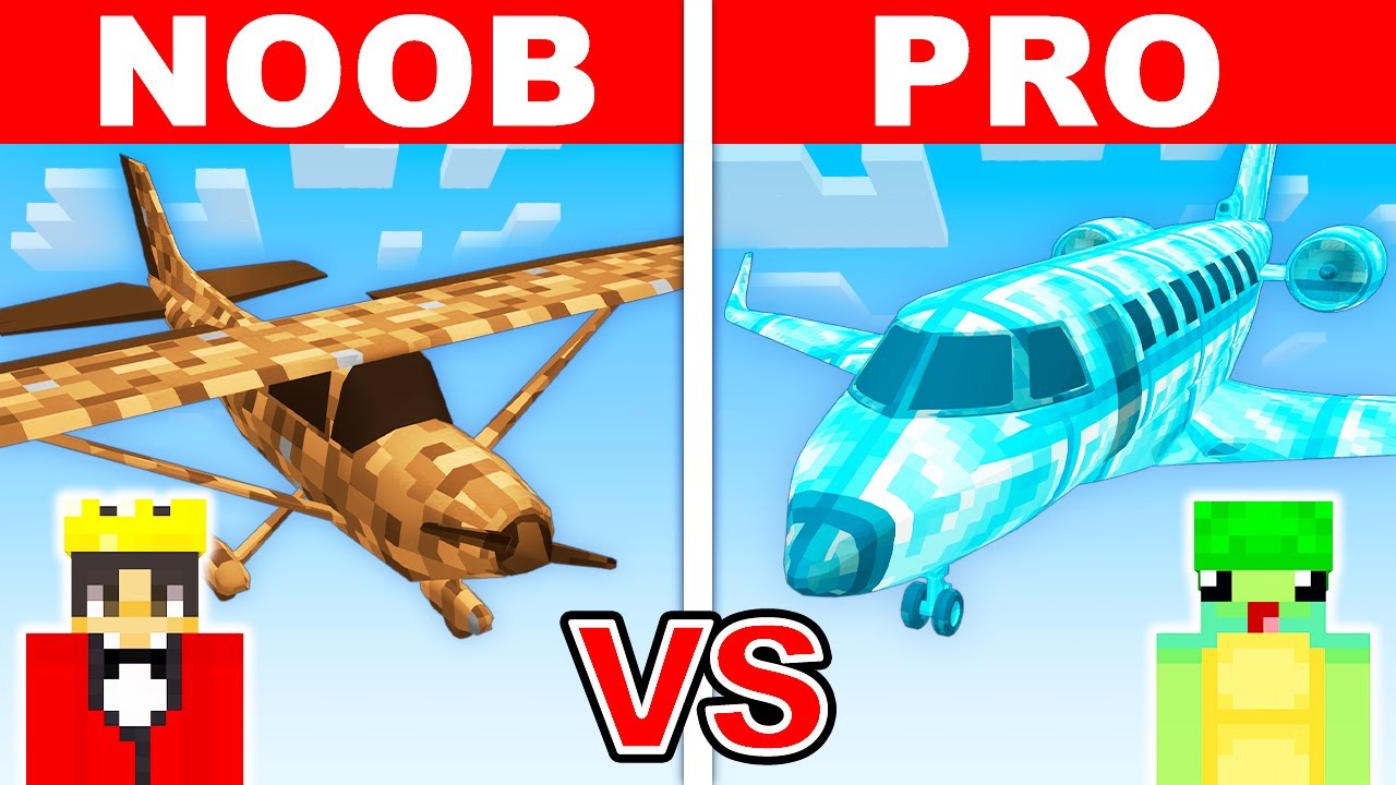 NOOB vs PRO: JET AIRPLANE Build Challenge in Minecraft - Minecraft videos