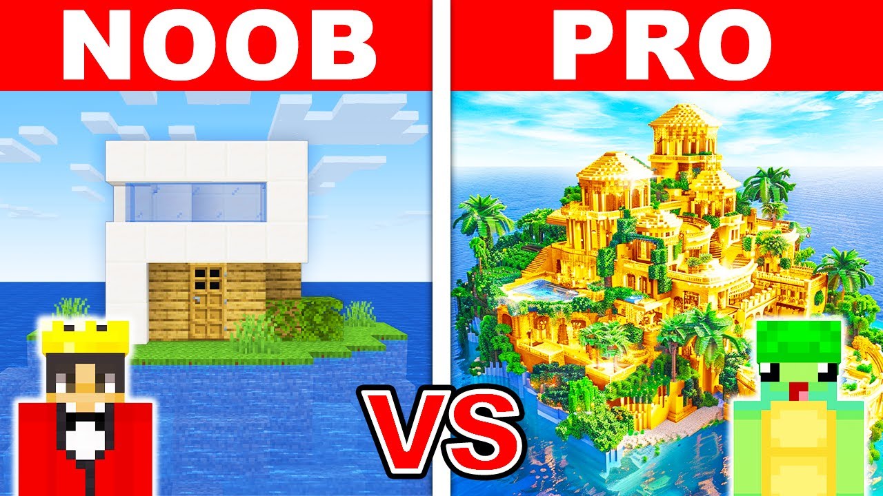 NOOB vs PRO: MODERN ISLAND HOUSE Build Challenge in Minecraft - Minecraft videos
