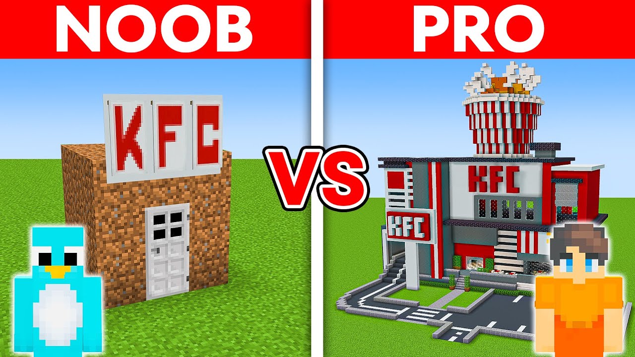 NOOB vs PRO: MODERN KFC HOUSE BUILD CHALLENGE in Minecraft - Minecraft videos