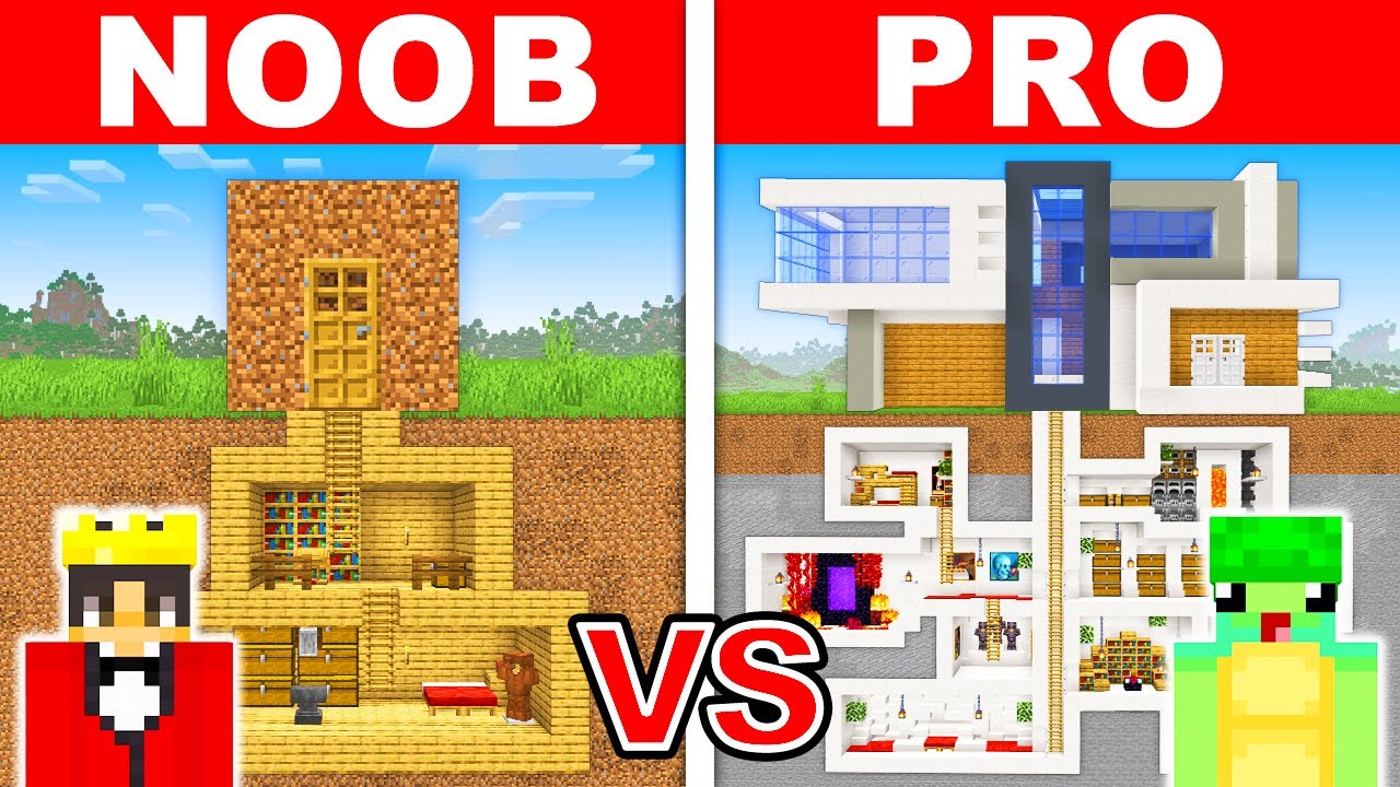NOOB vs PRO: MODERN UNDERGROUND HOUSE Build Challenge in Minecraft - Minecraft videos