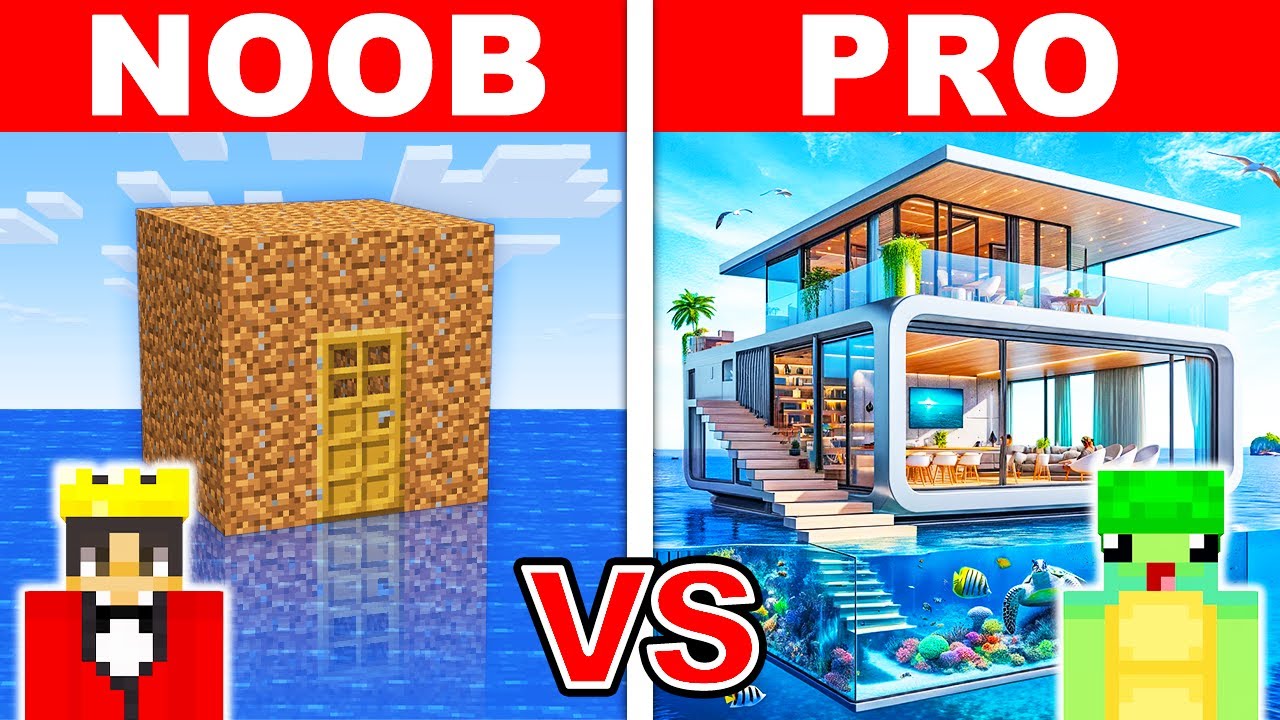 NOOB vs PRO: MODERN WATER HOUSE Build Challenge in Minecraft - Minecraft videos