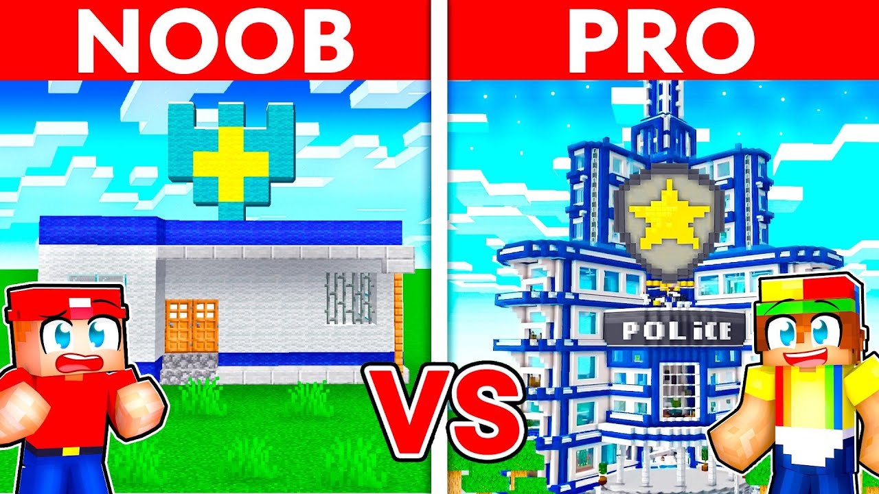 NOOB vs PRO: POLICE STATION Build Challenge in Minecraft! - Minecraft ...