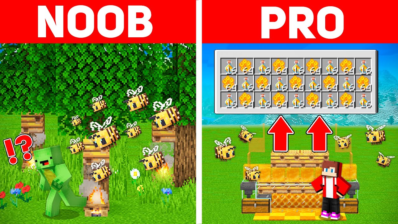 Whose BEE FARM is Better: NOOB vs PRO in Minecraft - Maizen JJ and Mikey BUILD CHALLENGE ...