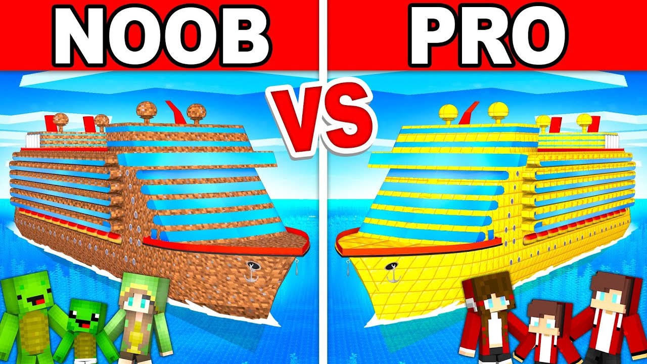 Mikey Family & JJ Family - NOOB vs PRO : CRUISE SHIP Build Challenge in Minecraft - Minecraft videos