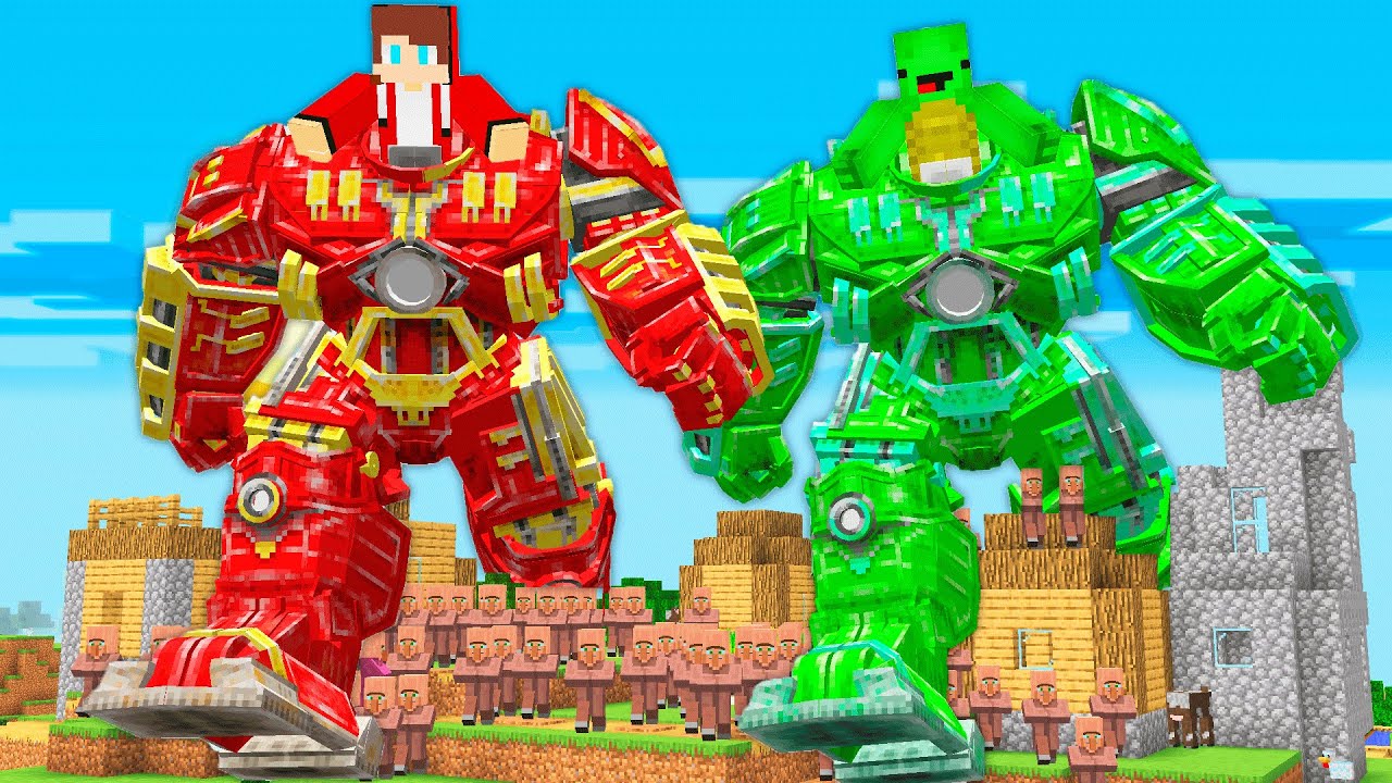 JJ AND MIKEY FOUND HULKBUSTER AND ATTACK THE VILLAGE IN MINECRAFT ...