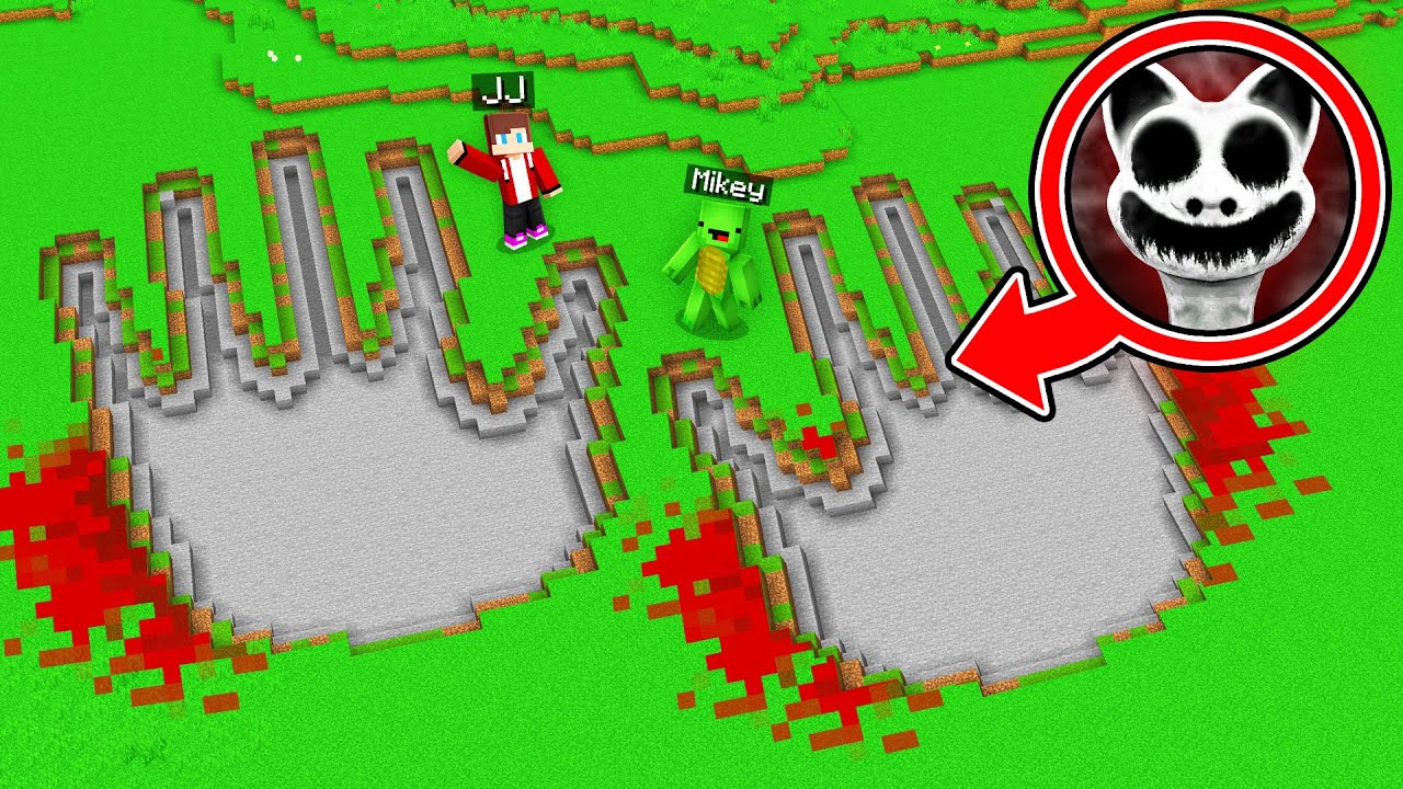 JJ and Mikey Found SCARY WHITE CARTOON CAT HANDPRINT in Minecraft Maizen! - Minecraft videos