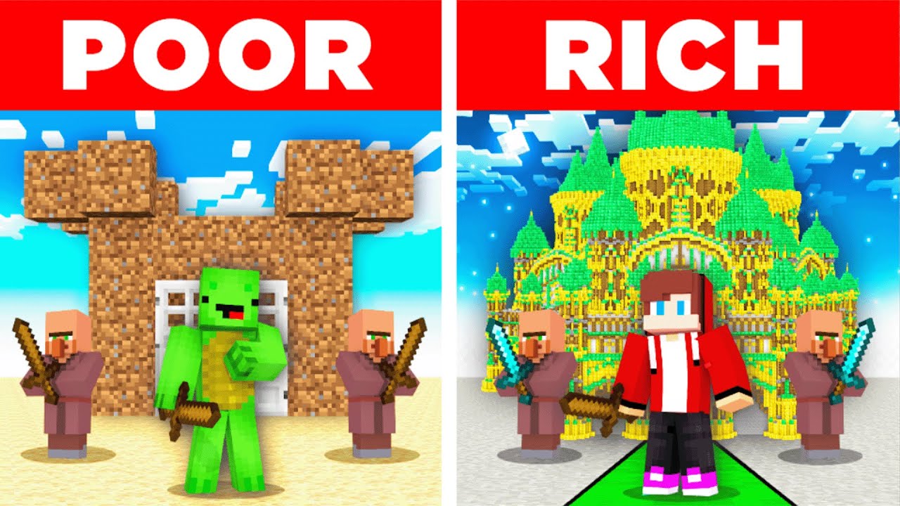 Mikey POOR Kingdom vs JJ RICH Kingdom Build Battle in Minecraft (Maizen) - Minecraft videos