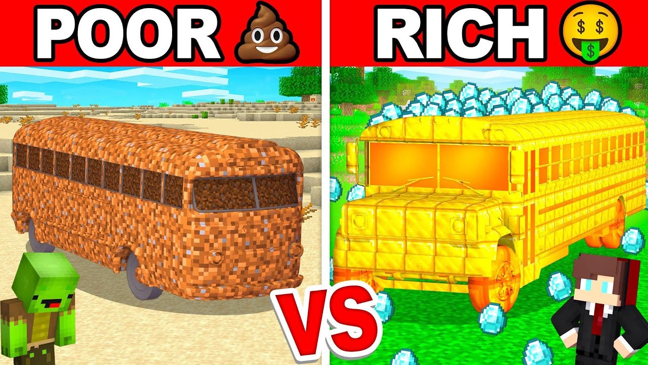 Mikey vs JJ DIRT vs RICH BUS in Minecraft - NOOB vs PRO - Minecraft videos