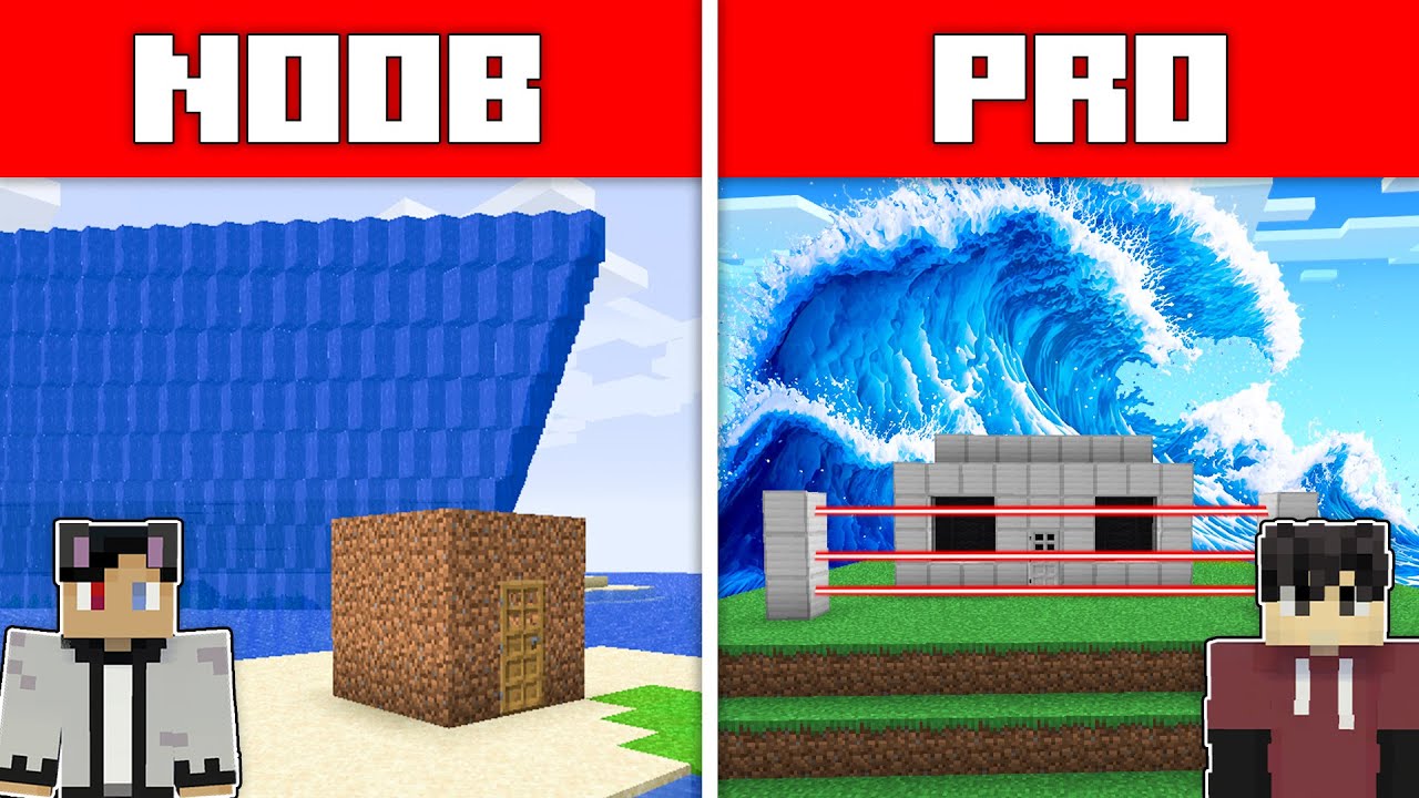 Minecraft NOOB vs PRO: TSUNAMI HOUSE BUILD CHALLENGE - Minecraft videos