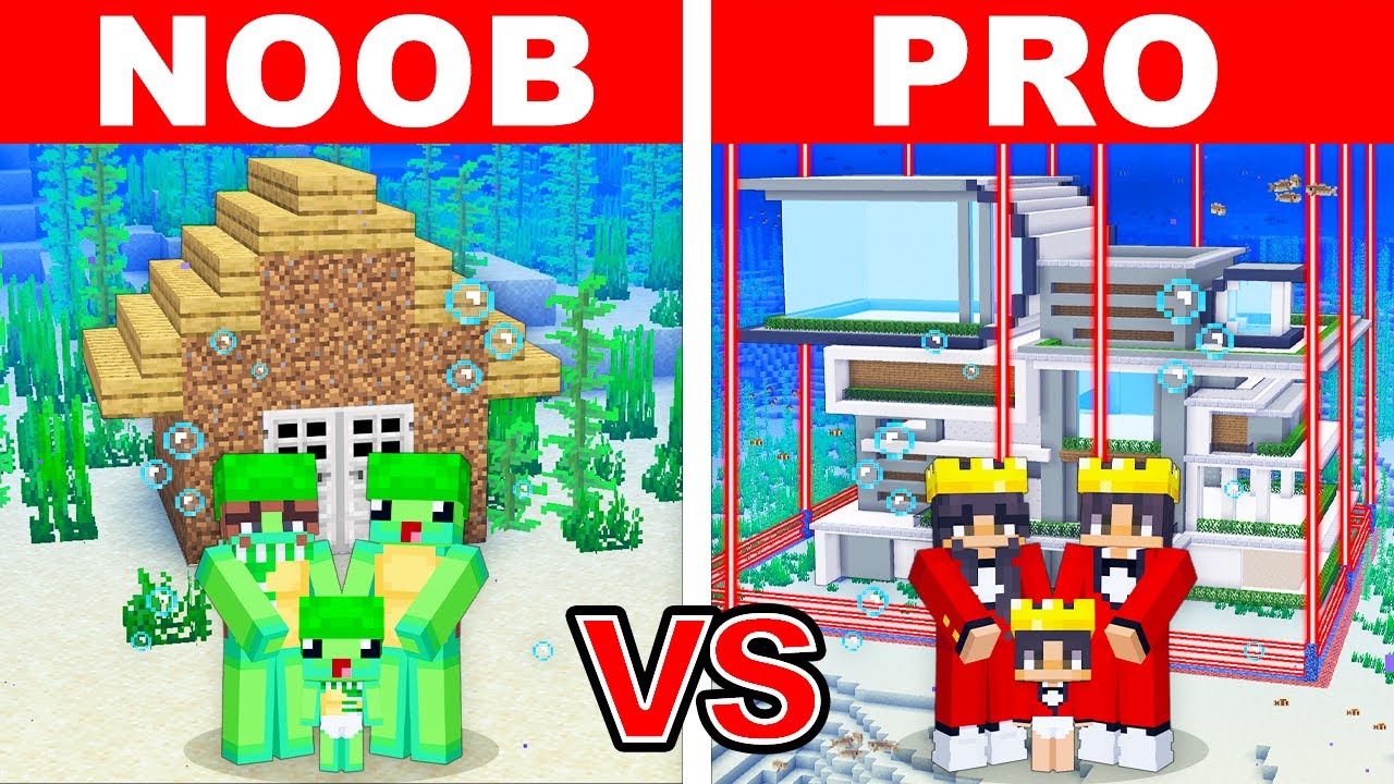 NOOB VS PRO: SAFEST UNDERWATER Family House Build Challenge in Minecraft - Minecraft videos
