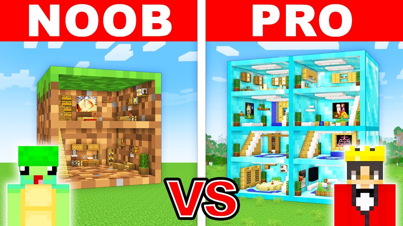 NOOB vs PRO: BLOCK HOUSE Build Challenge in Minecraft - Minecraft videos