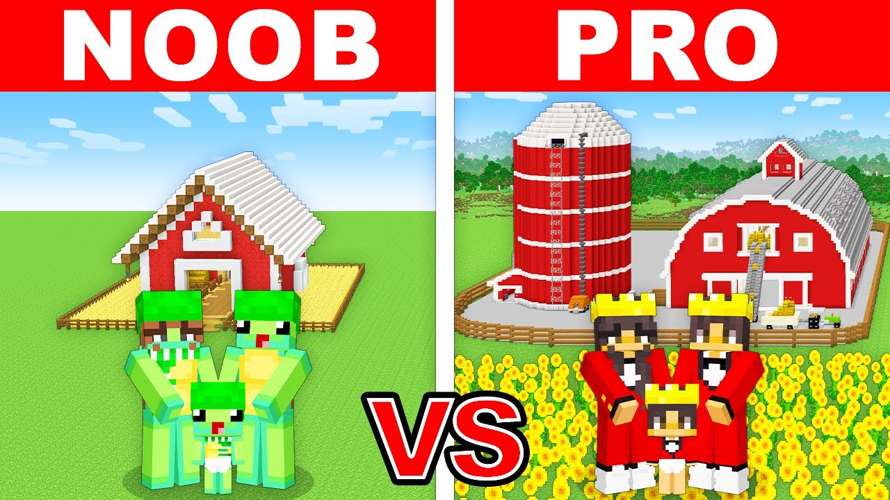 NOOB vs PRO: FAMILY FARM House Build Challenge in Minecraft - Minecraft ...