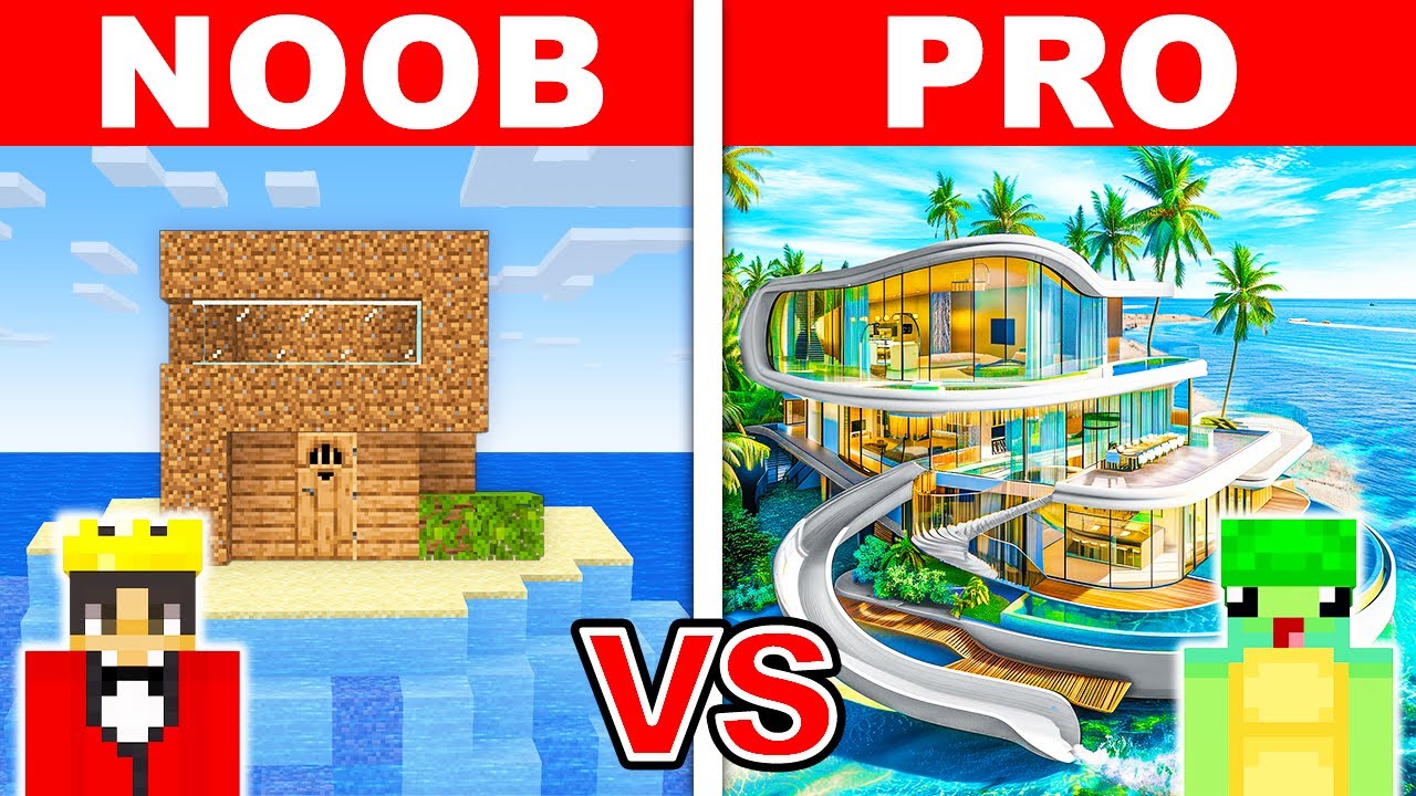 NOOB vs PRO: MODERN BEACH HOUSE Build Challenge in Minecraft - Minecraft videos