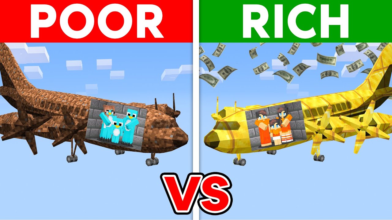 POOR FAMILY vs RICH FAMILY: Airplane House Build Challenge in Minecraft ...