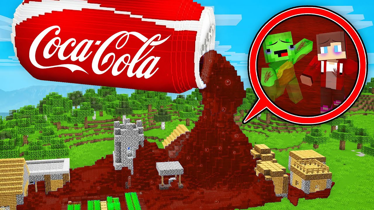 JJ and Mikey Village vs Coca Cola Flood in Minecraft (Maizen) - Minecraft videos