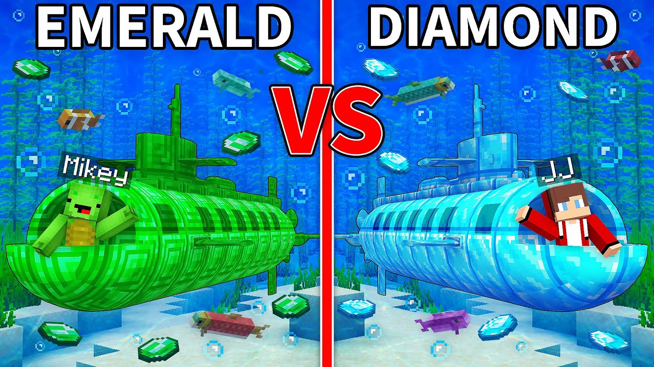 JJ's DIAMOND Submarine vs Mikey's EMERALD Submarine Build Battle in ...