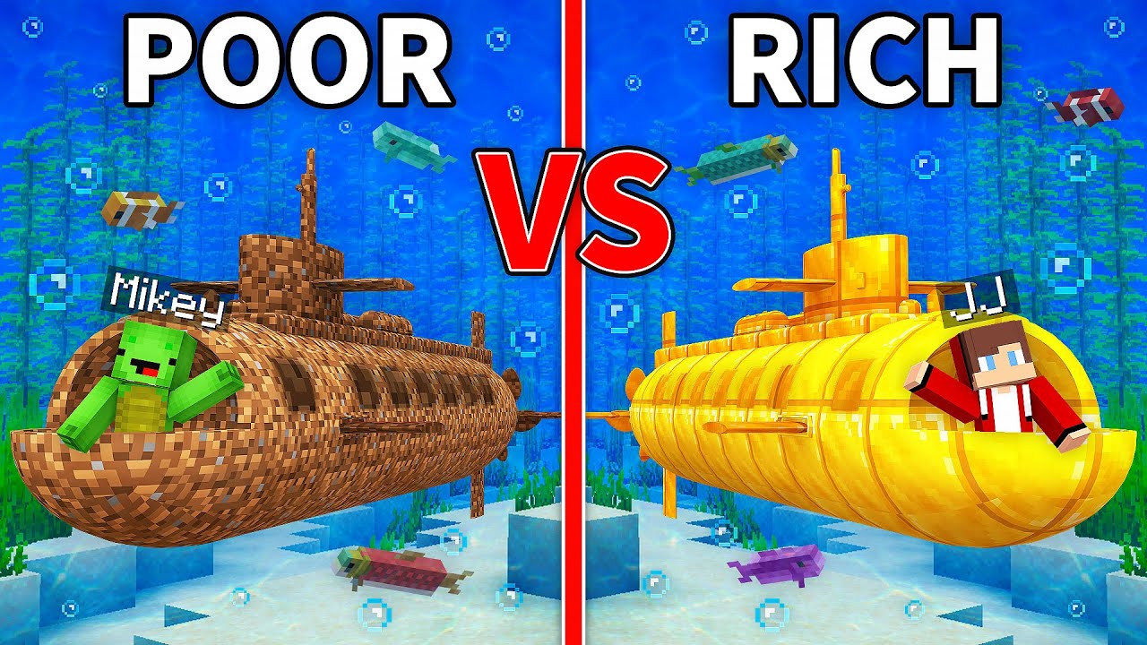 JJ's RICH Submarine vs Mikey's POOR Submarine Build Battle in Minecraft - Maizen - Minecraft videos