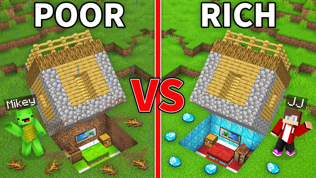 JJ's RICH vs Mikey's POOR Secret UNDERGROUND Base Build Battle in Minecraft Maizen - Minecraft ...