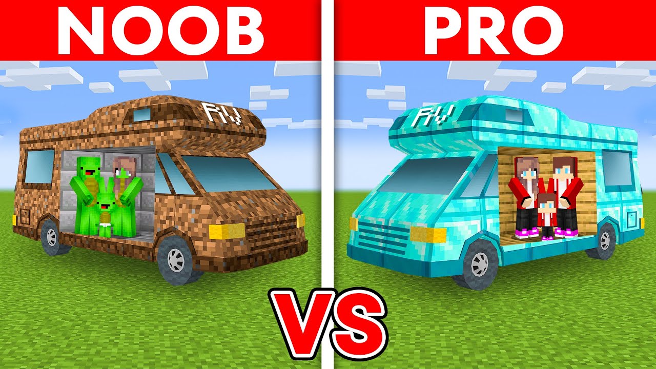 MIKEY vs JJ Family - Noob vs Pro: RV HOUSE Build Challenge in Minecraft - Minecraft videos