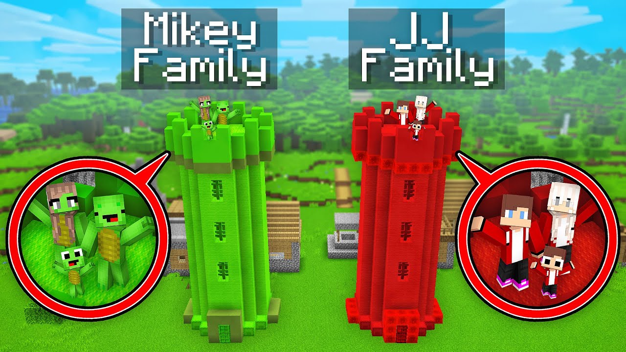 Mikey Family vs JJ Family TOWER Survival Battle in Minecraft (Maizen) - Minecraft videos