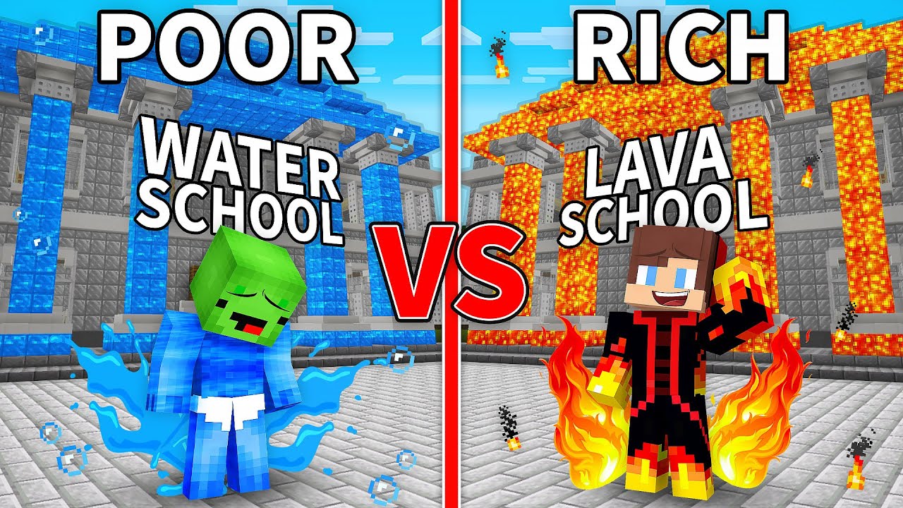 Mikey WATER vs JJ LAVA School in Minecraft (Maizen) - Minecraft videos