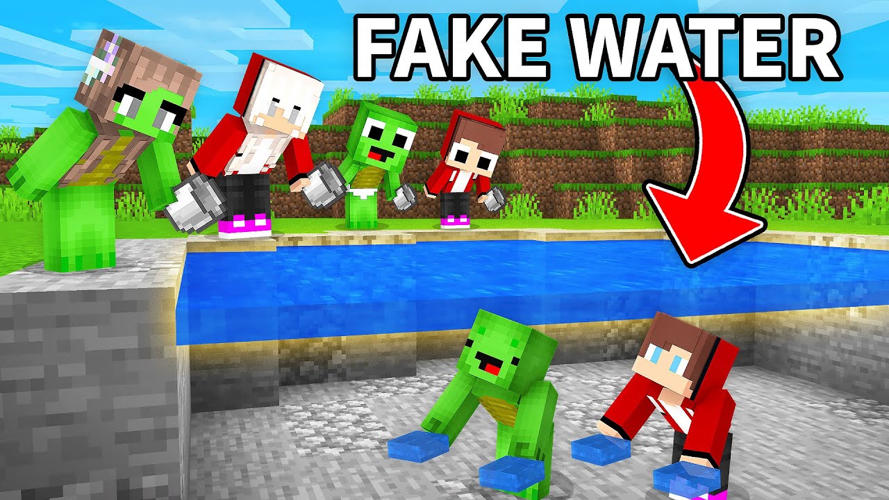 Mikey and JJ Use FAKE WATER To Prank Families in Minecraft (Maizen) - Minecraft videos